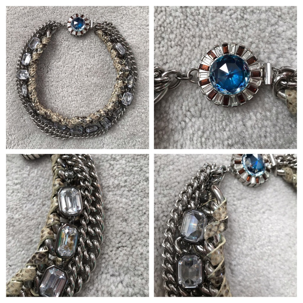 Henri Bendel Crystal & Snakeskin+Chains Choker - Gem